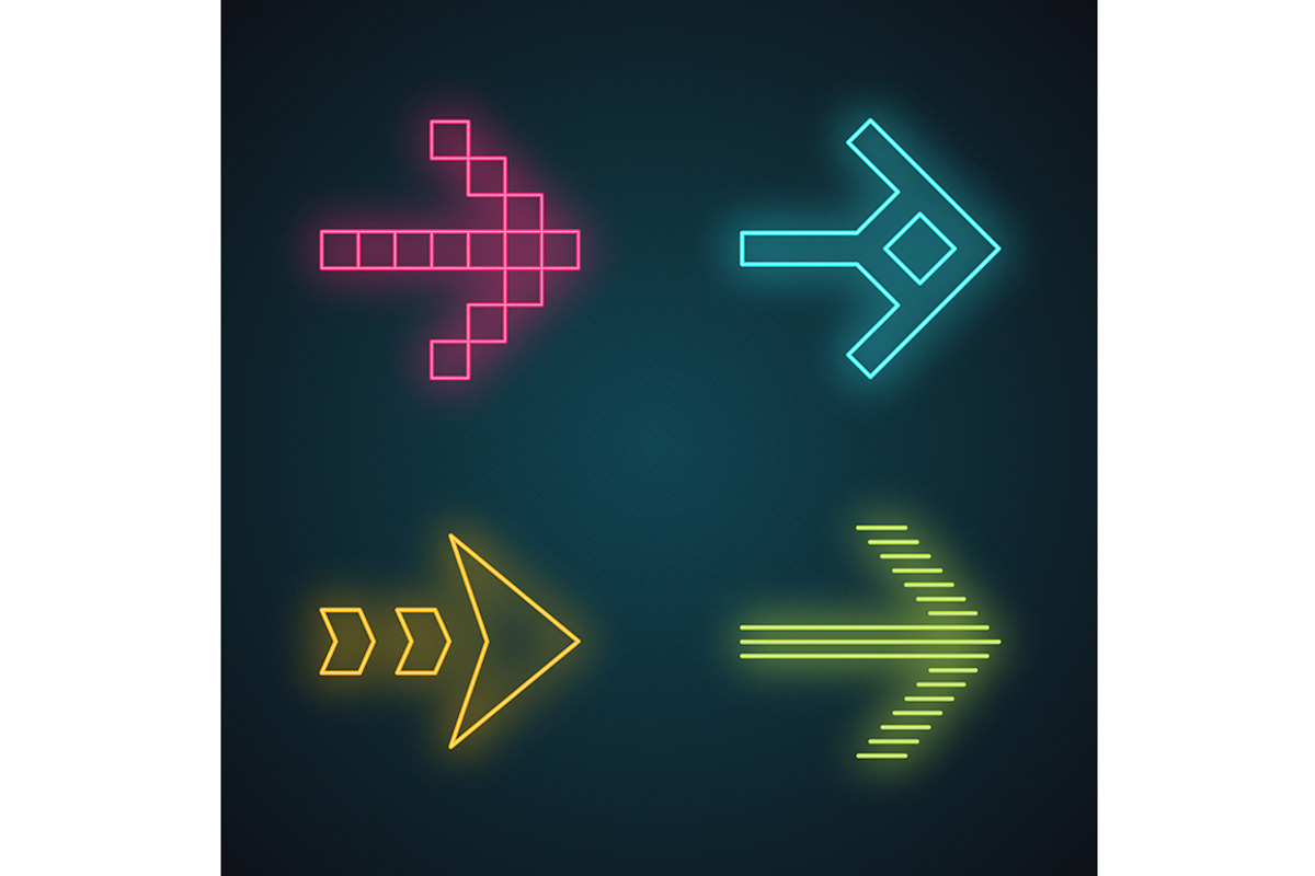 Arrow types neon light icons set, an Icon by bsd studio