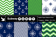 Nautical Navy & Green Papers v1 | Graphic Patterns ~ Creative Market