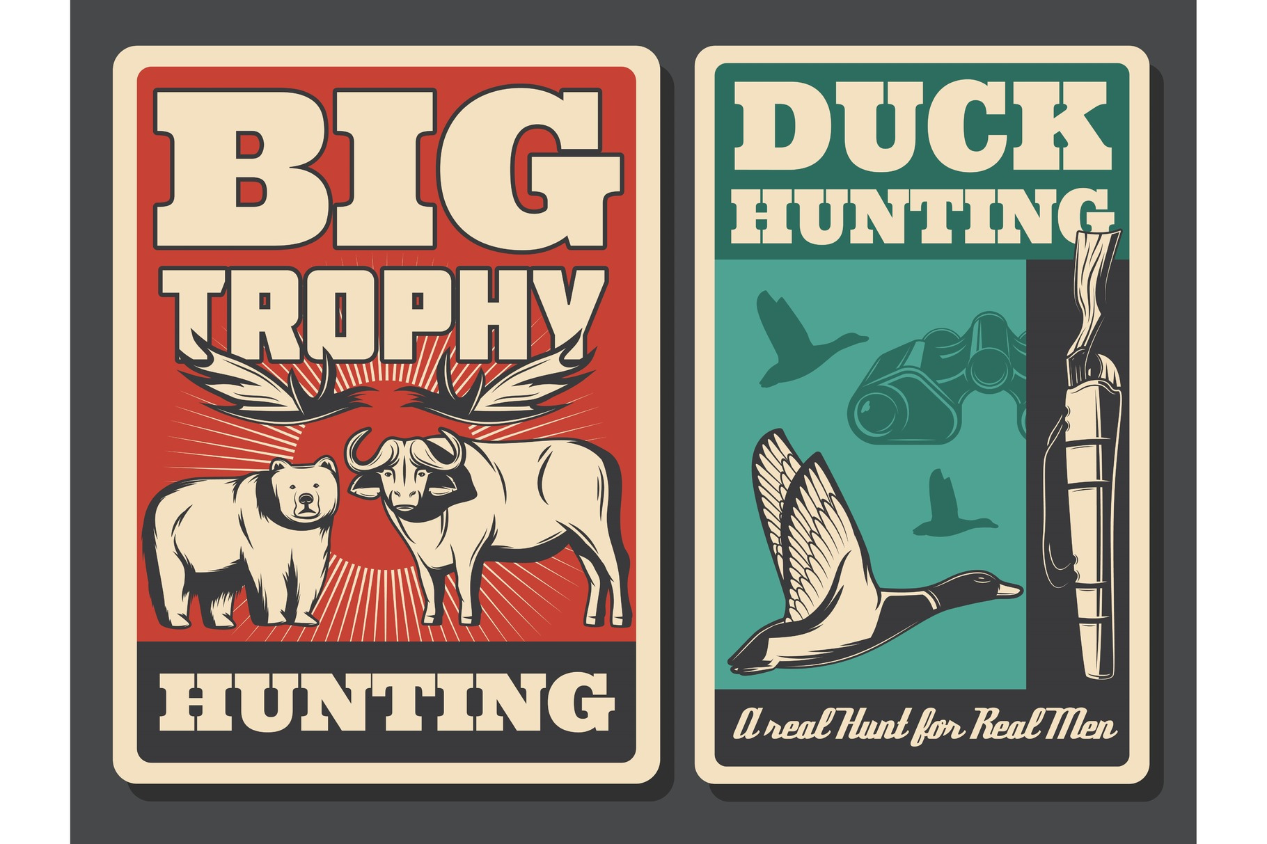 Hunting retro posters, an Animal Illustration by Vector Tradition