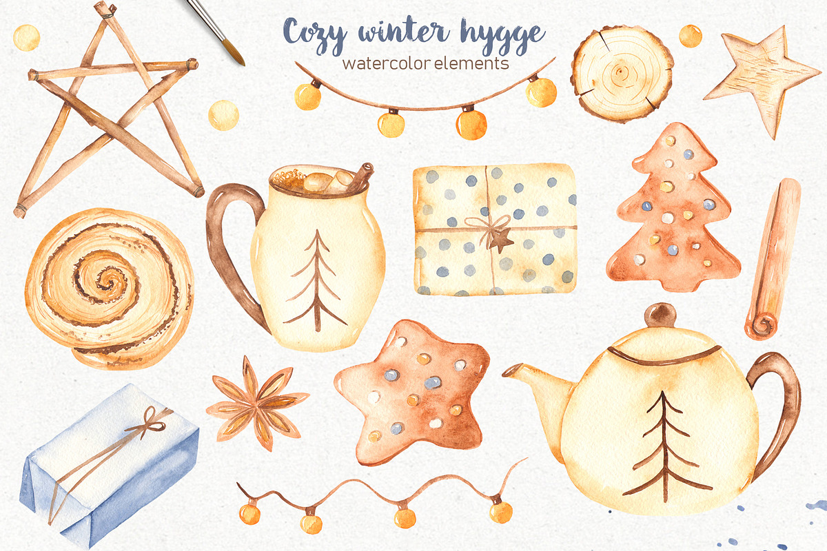 Cozy winter Hygge Watercolor Clipart, an Illustration by Marina Ermakova