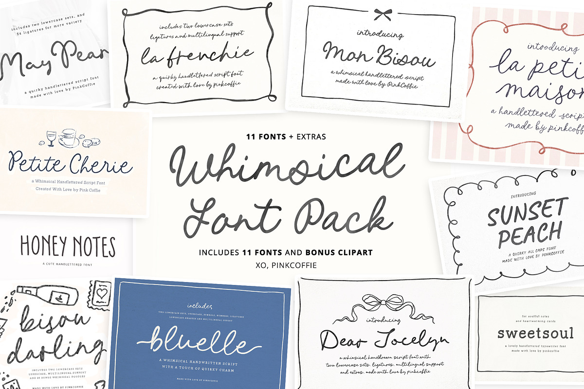 11 Whimsical Handwritten Font Bundle, a Script Font by Pink Coffie