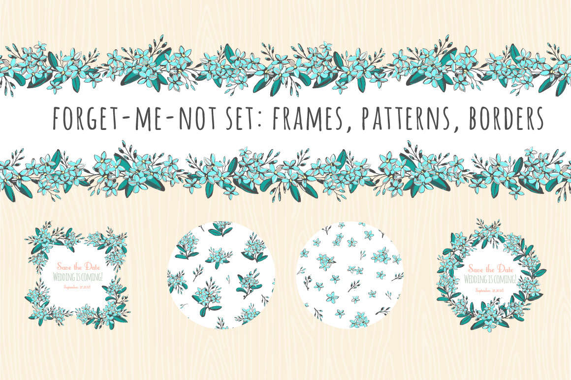 Forget-me-not set:patterns & frames | Graphic Patterns ~ Creative Market