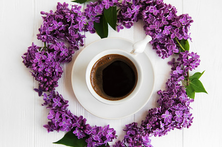 Coffee with spring flowers featuring coffee, flowers, and flower, a ...