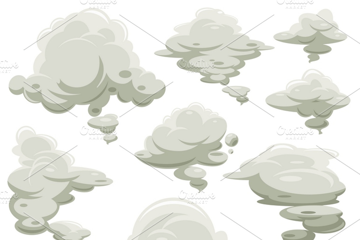 Cartoon smoke or fog vector set, an Illustration by Microvector