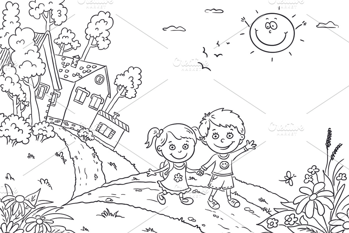 Outline cartoon kids illustration, an Illustration by Bubert Art