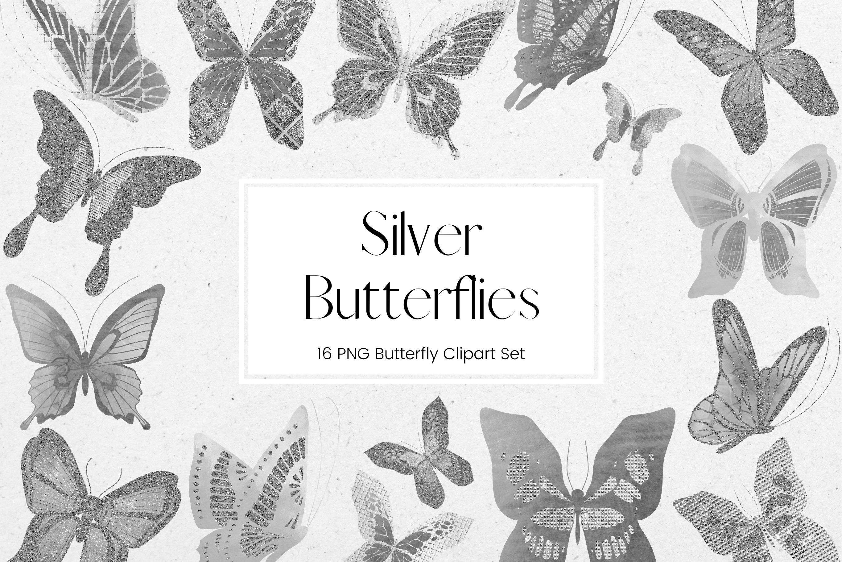 Silver Butterfly Clipart | Creative Market