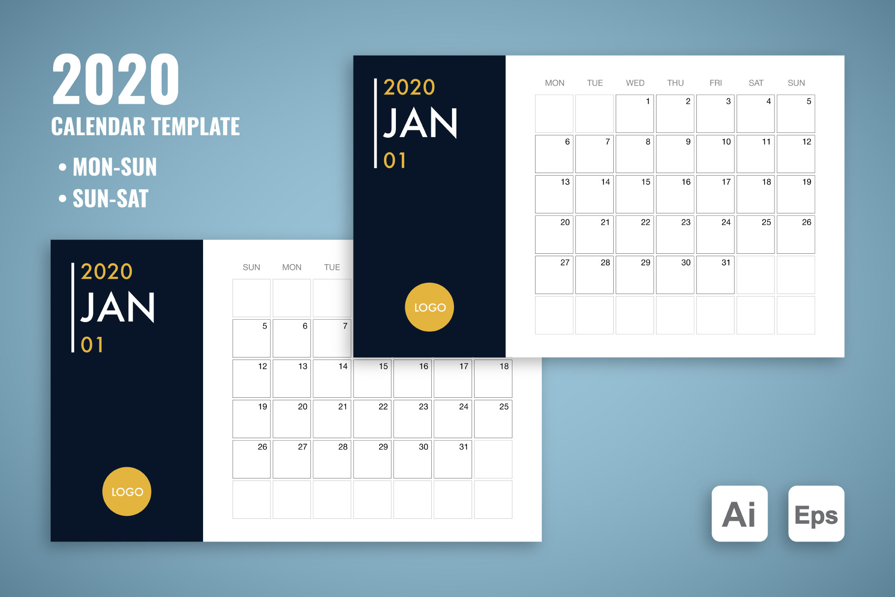 Calendar 2020 New Year template, a Templates & Theme by LitPrint ...