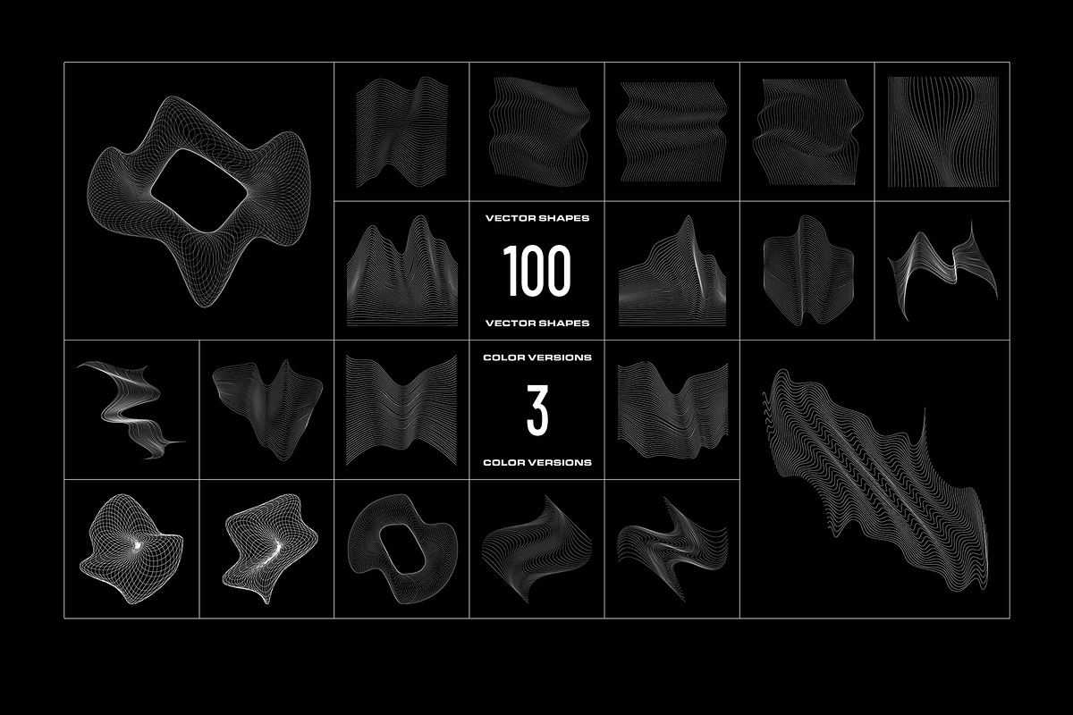 Wave Lines - 100 Vector Shapes, an Object Graphic by assetpro.design