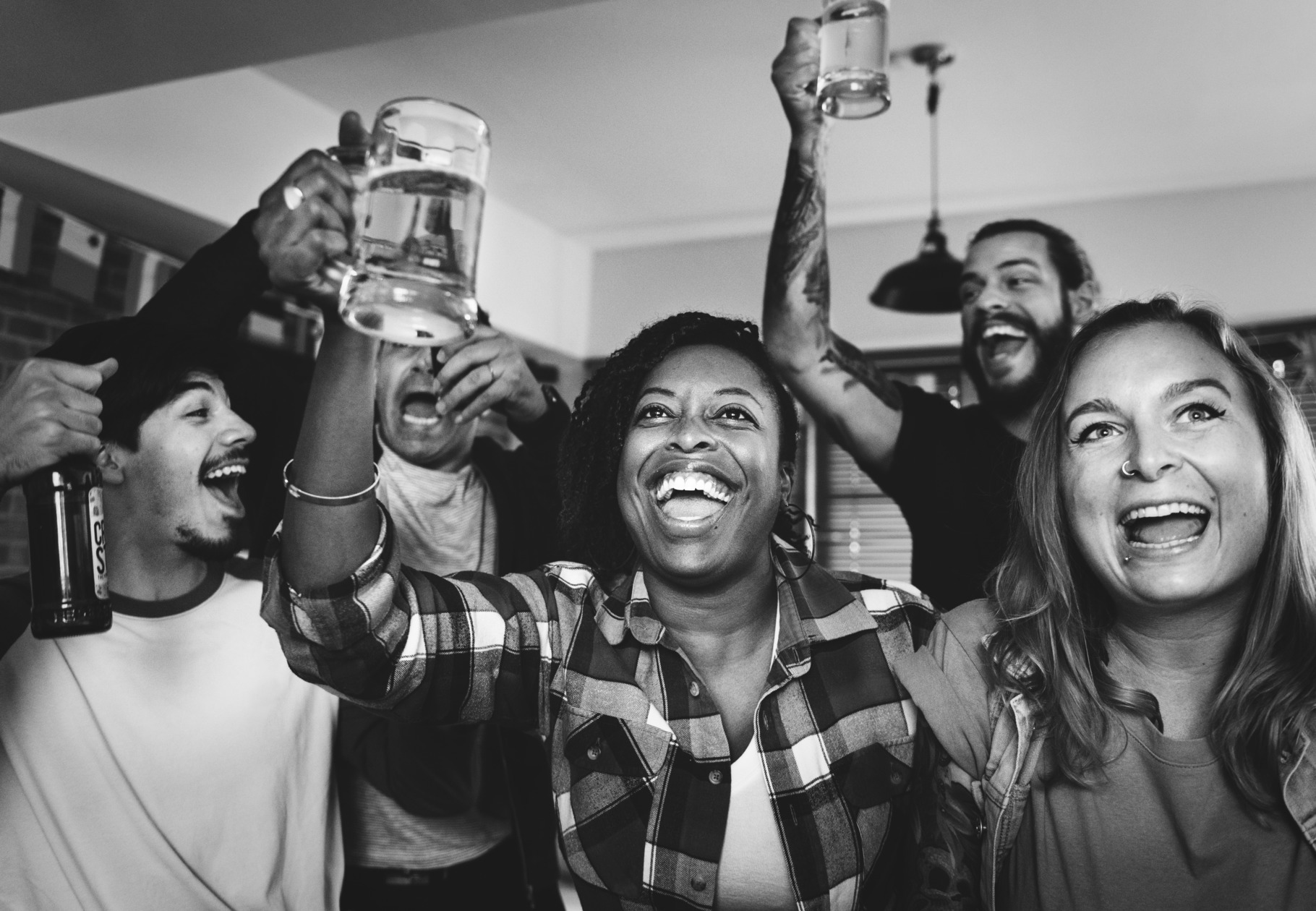 Friends cheering for sports together, a Photo by rawpixel