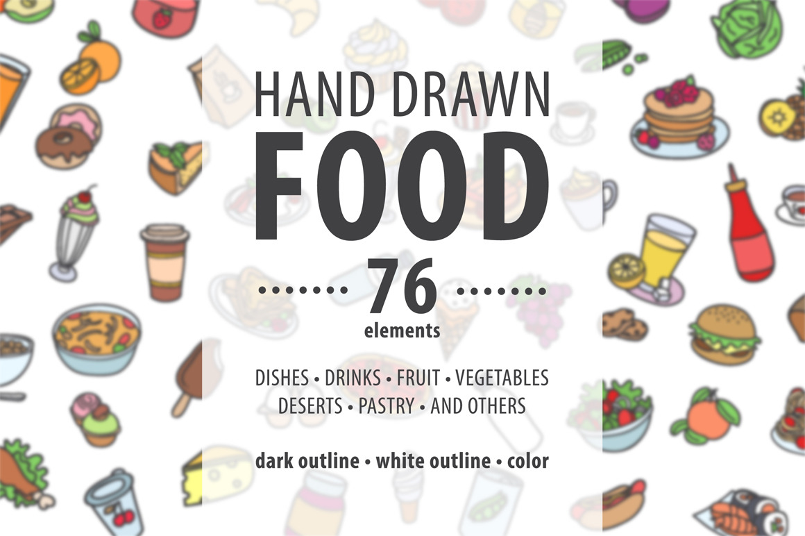 76 hand drawn food elements, a Food Illustration by Redchocolate