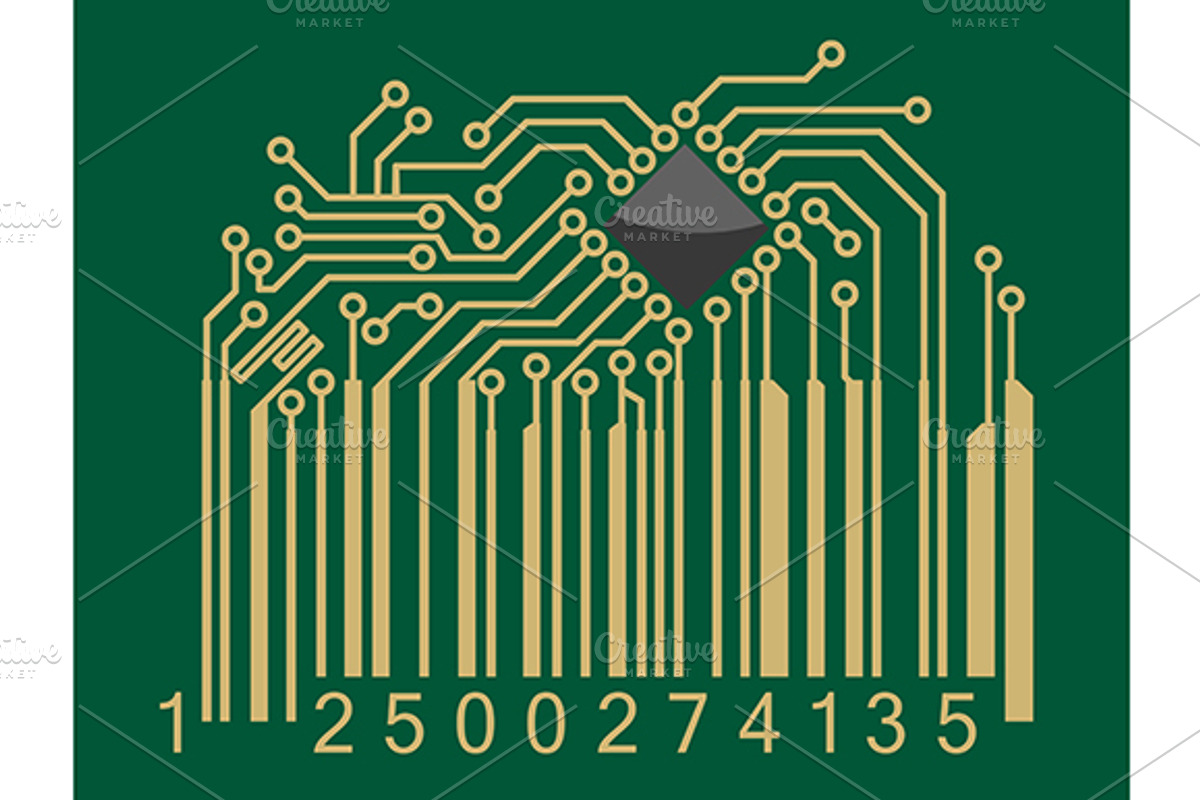 Bar code with computer motherboard, a Templates & Theme by Vector Tradition