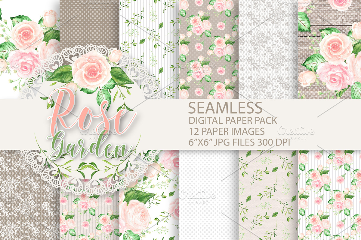 Watercolor roses digital papers, a Pattern Graphic by designloverstudio