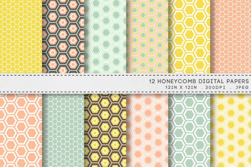 12 Honeycomb Hexagon Digital Papers, a Pattern Graphic by AzmariDigitals