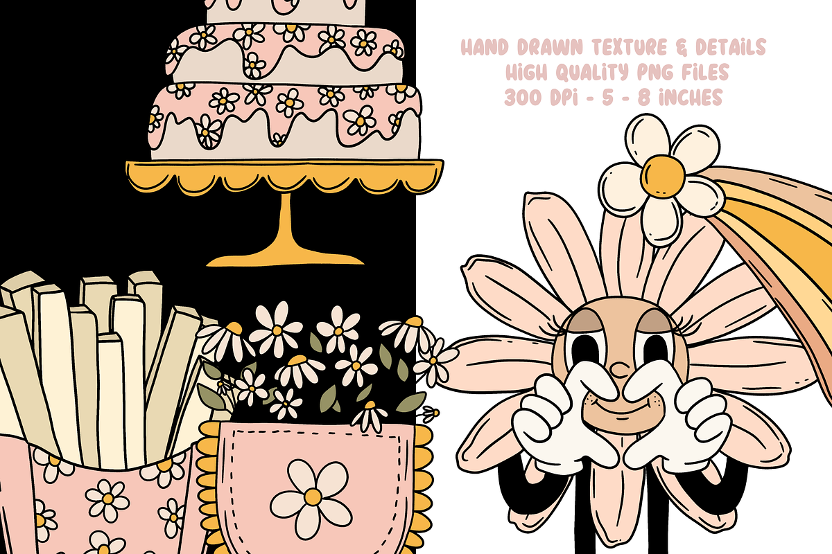 Groovy Retro Daisy Clipart Bundle, a Graphic by Murphy & Frank