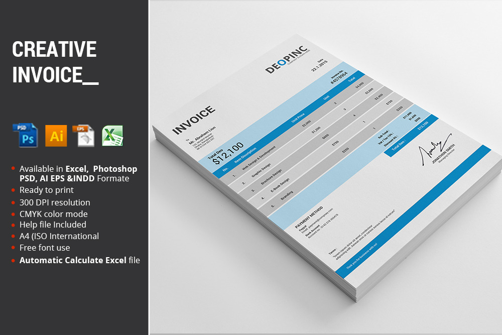 Creative Invoice, a Stationery Template by alimran24