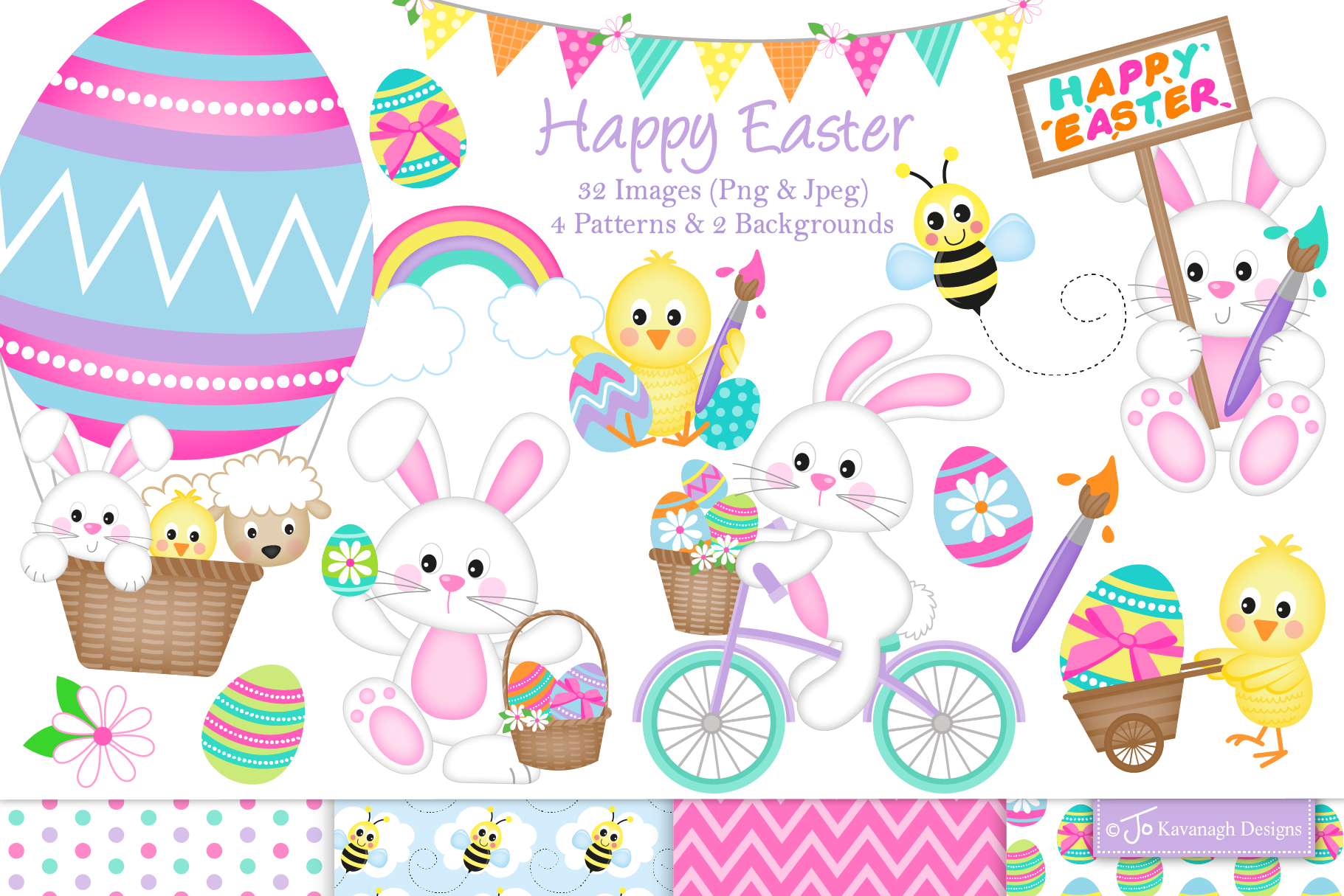 Easter bunny clipart -C33, an Illustration by Jo Kavanagh Designs ...