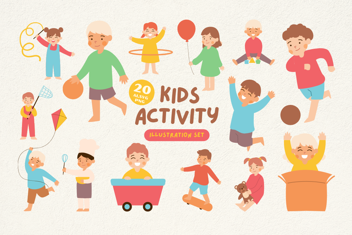 Kids Activity Illustration Set, a Person Illustration by Illustrava