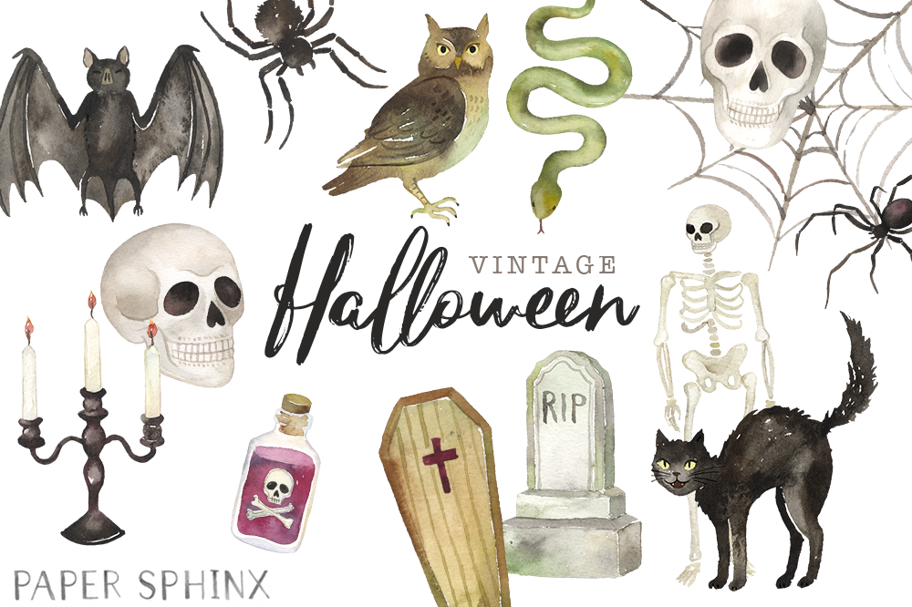 Vintage Halloween Clipart Pack, an Illustration by PaperSphinx