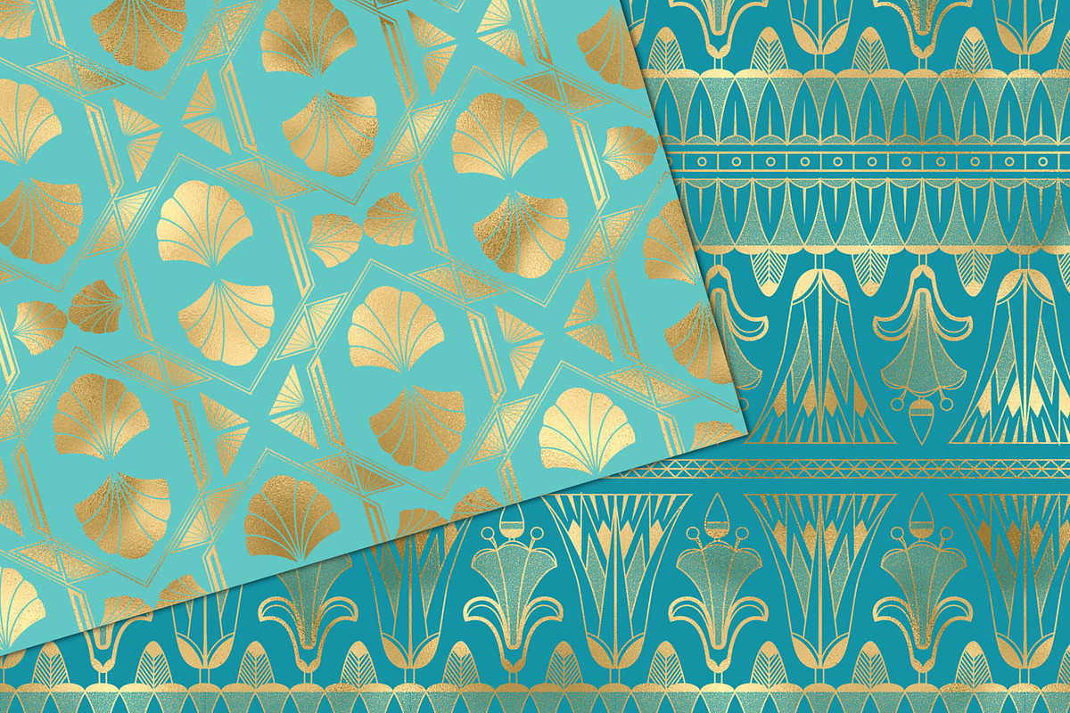 Turquoise & Gold Art Deco patterns, a Pattern Graphic by Digital Curio