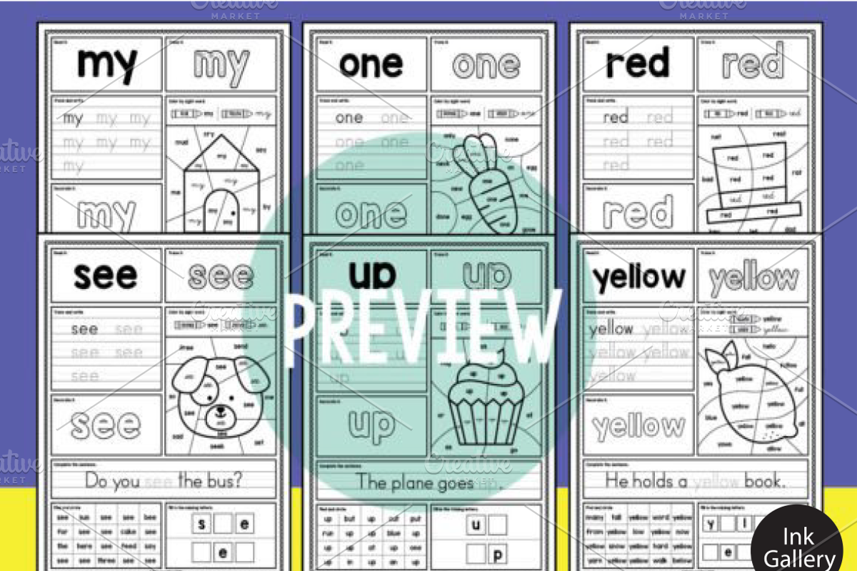 Preschool Dolch Sight Word Worksheet, a Decorative Illustration by Ink ...
