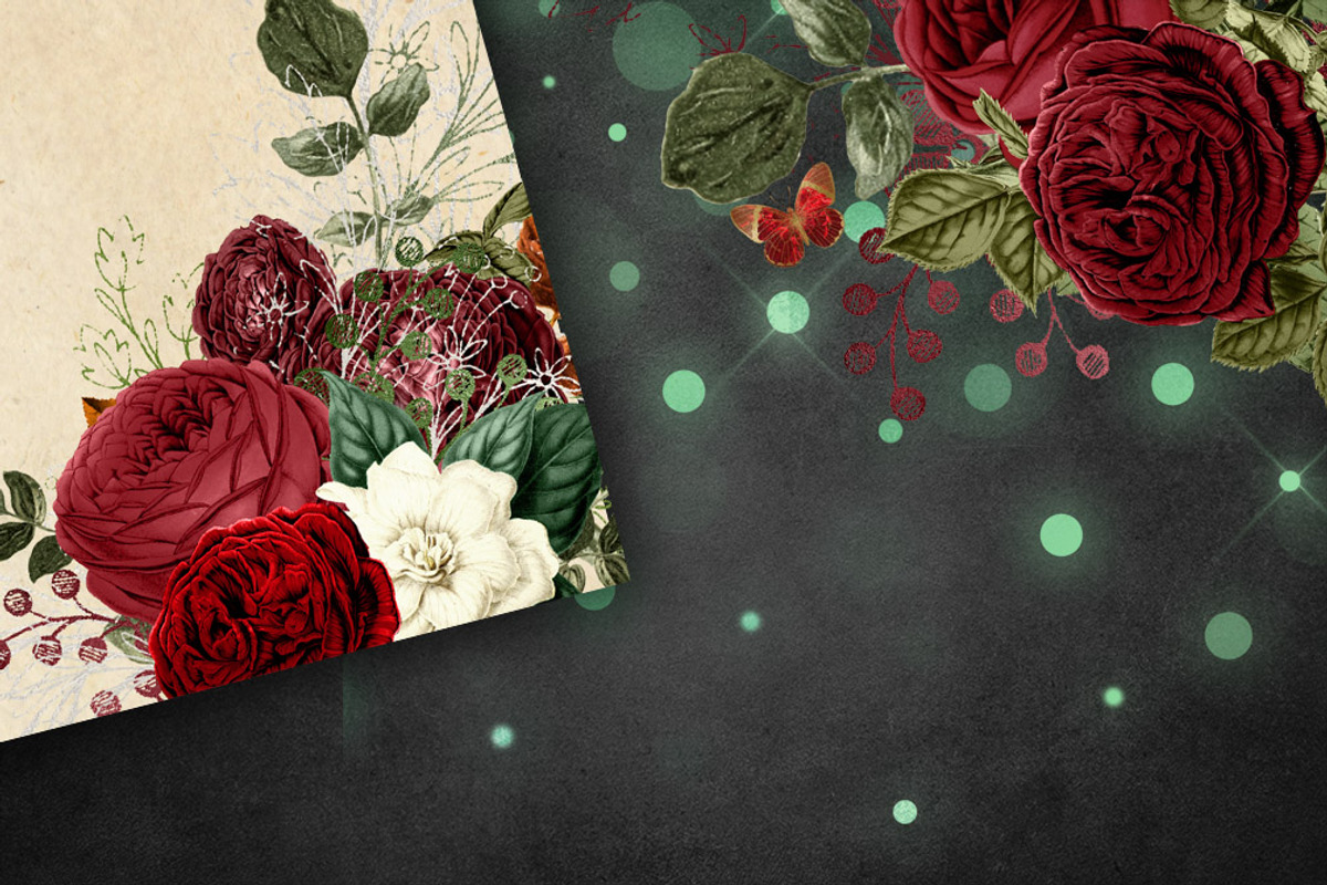 5x7 Burgundy Floral Overlays, an Illustration by Digital Curio