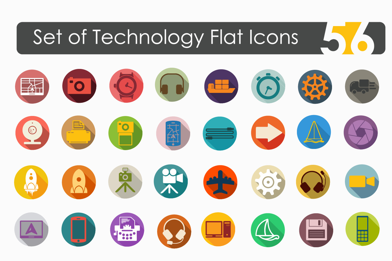 56 technology flat icons, an Icon by Palau