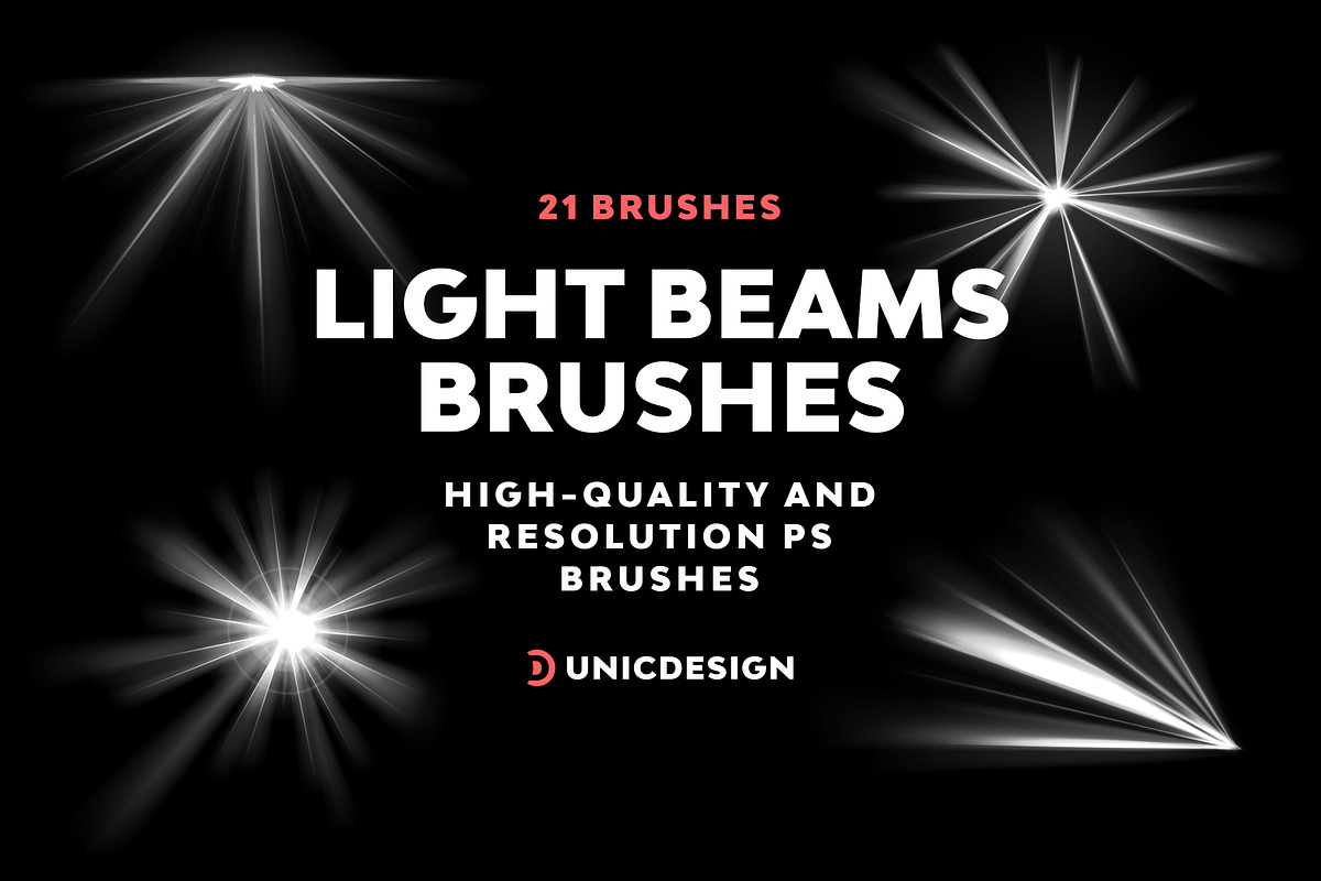 21 Light Beams Photoshop Brushes, a Brush Add-On by UnicDesign