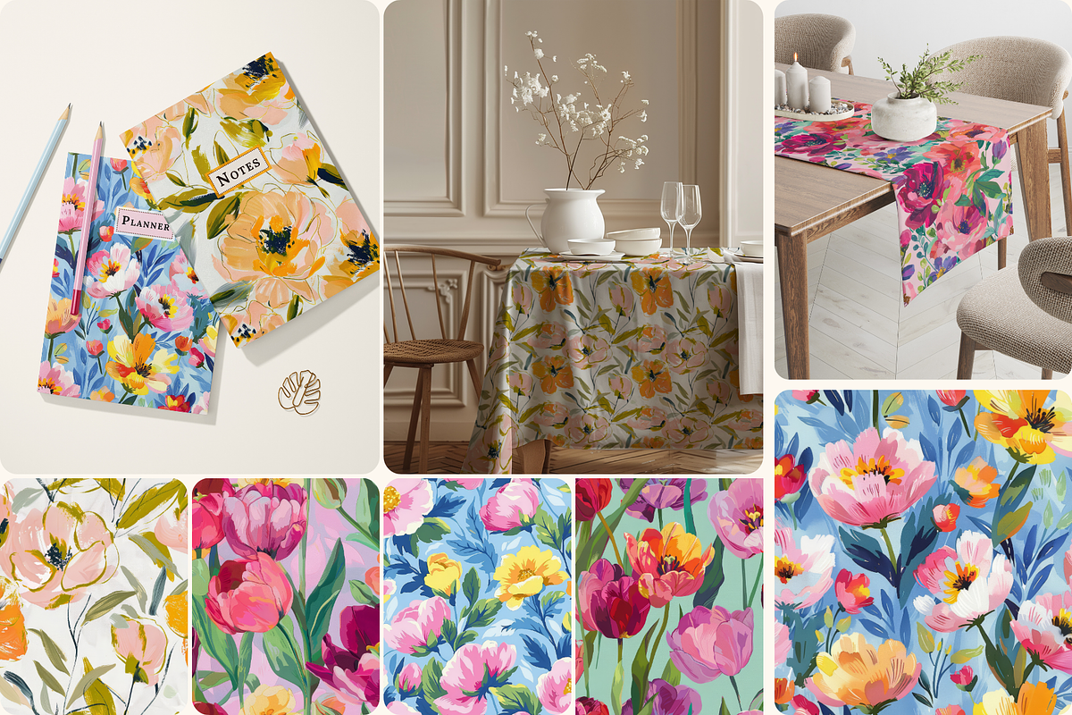 Spring Flowers Seamless Patterns, a Pattern Graphic by Ninterints ...