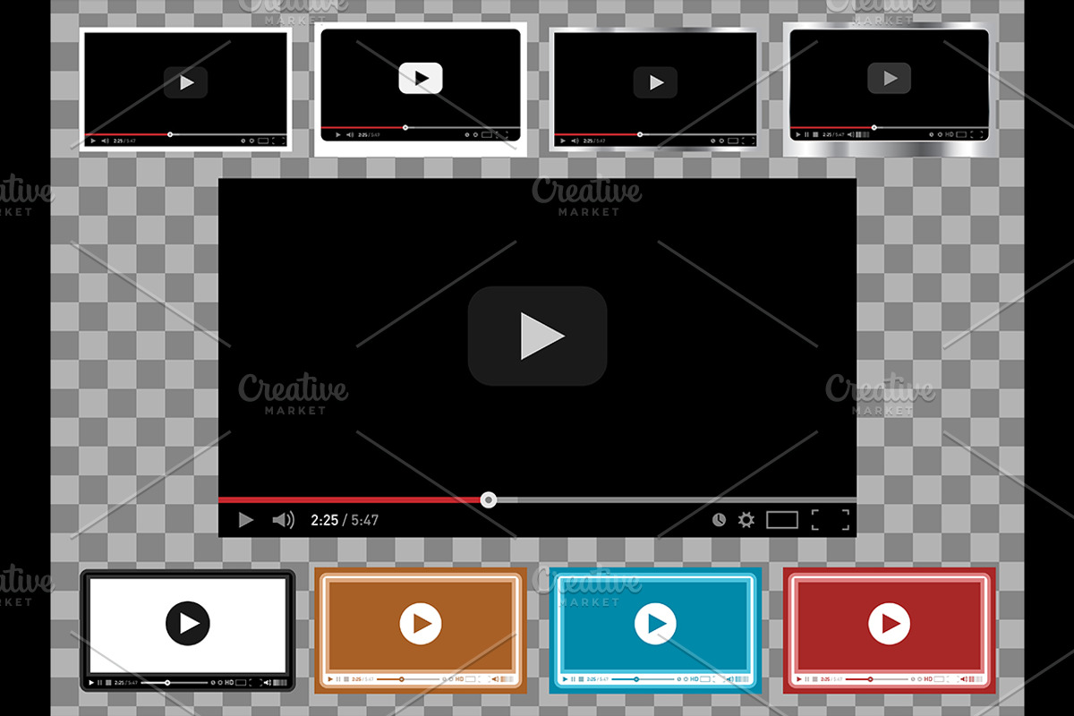 Vector video player templates pack, a Templates & Theme by PhotoVector