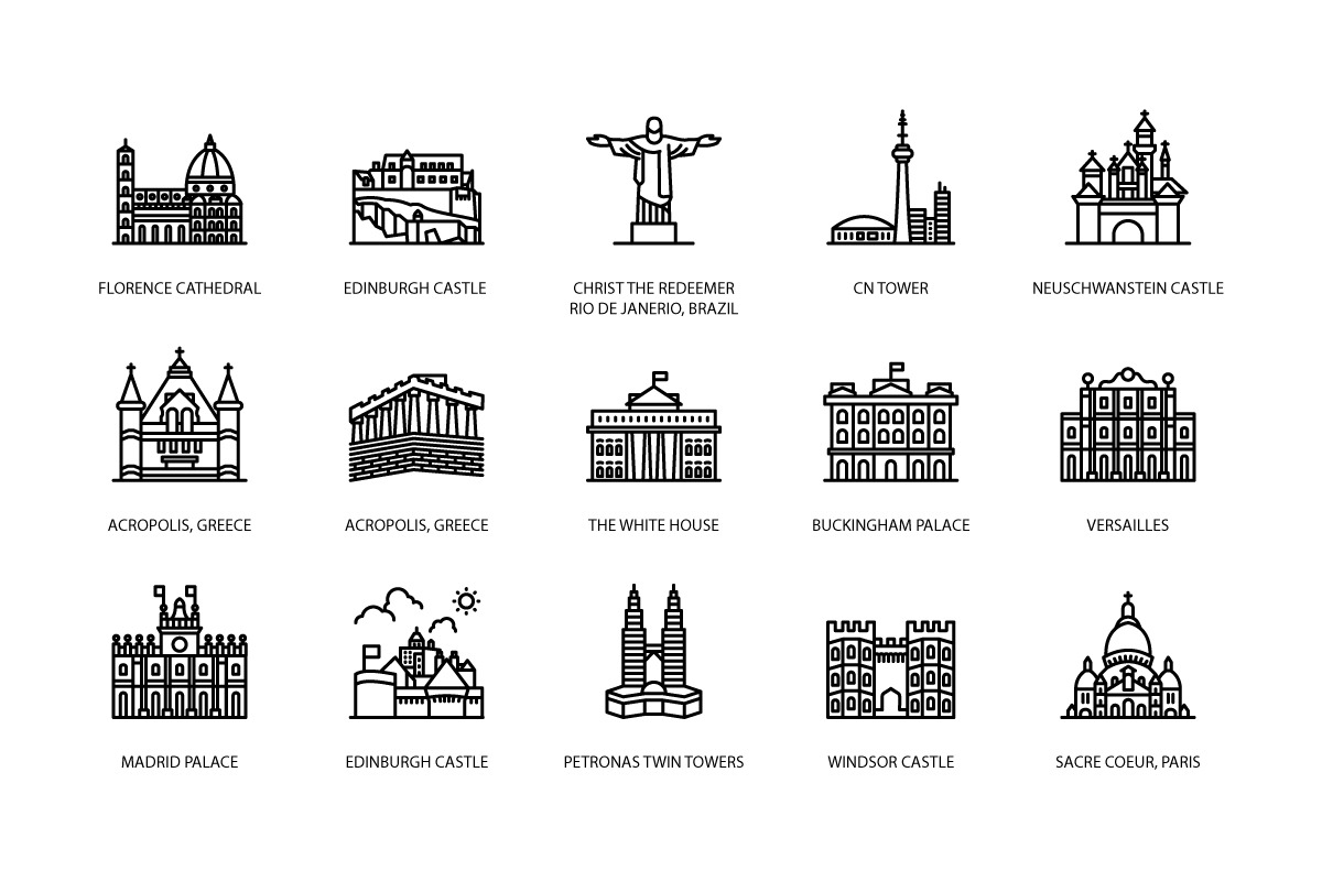 World Landmarks Outline Icons
