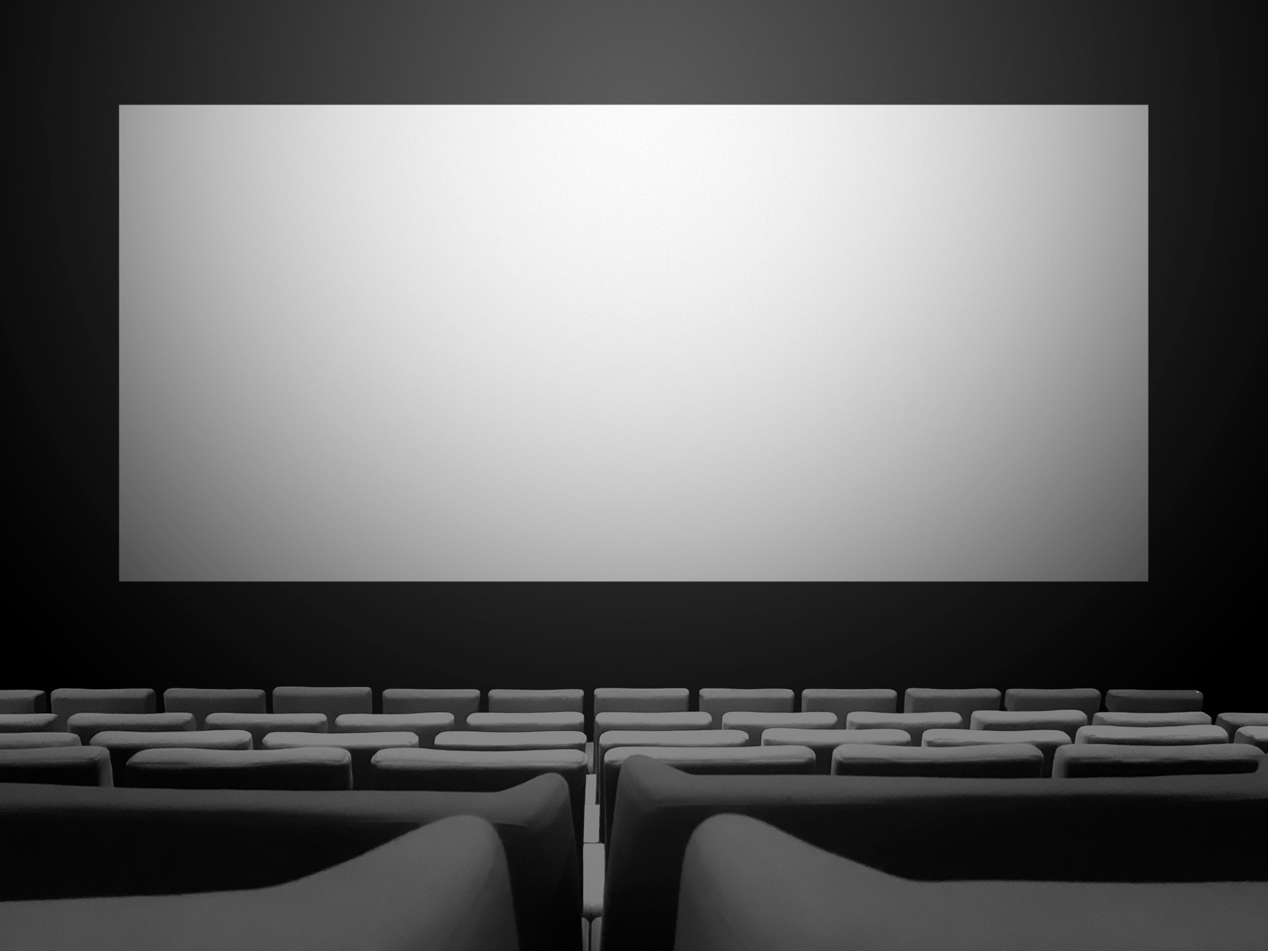 Cinema movie theatre with seats and a blank white screen, an Arts ...