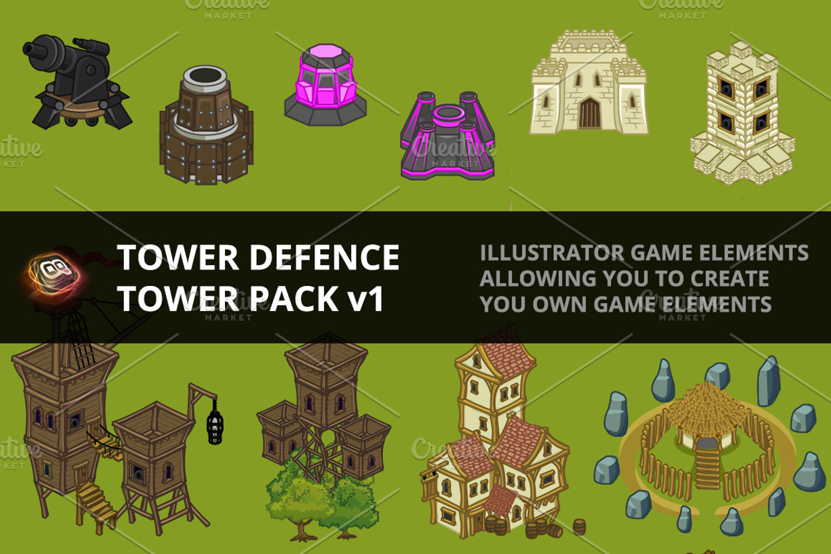Tower Defence - Tower Pack v1, an Illustration by quicky