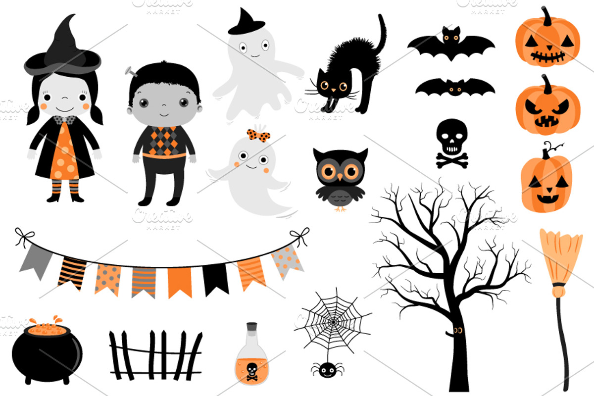 Cute Halloween clip art set, an Illustration by Pravokrugulnik