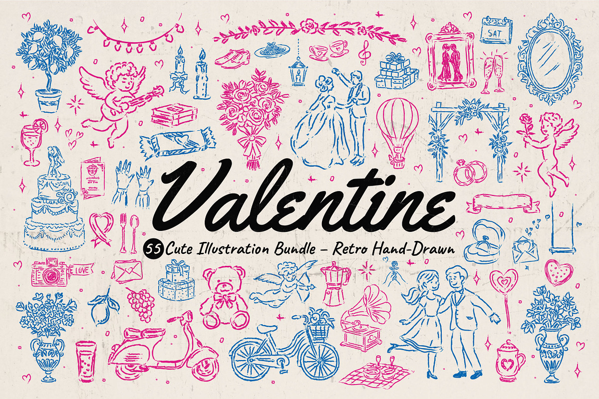 Hand Drawn Valentines Clipart Bundle