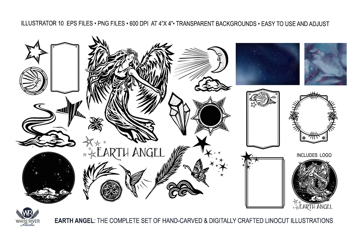 Earth Angel Linocuts, an Illustration by WhiteRiverStudio
