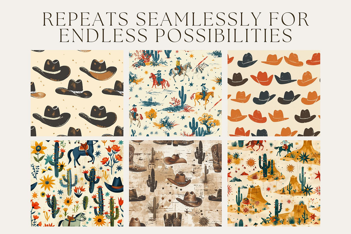8 Cowboy Seamless Patterns, a Pattern Graphic by Inknfolly | Creative ...