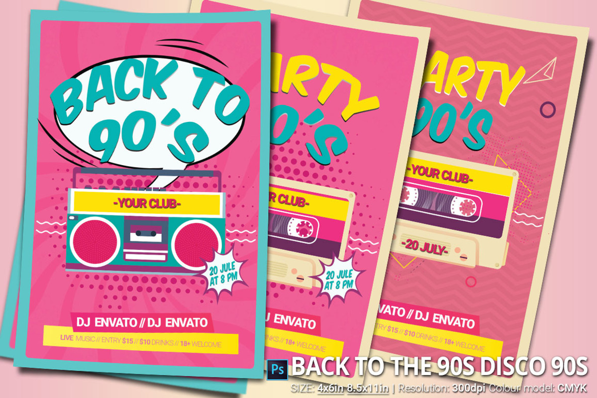Back To The 90s Disco 90s Poster, a Flyer Template by Artolus