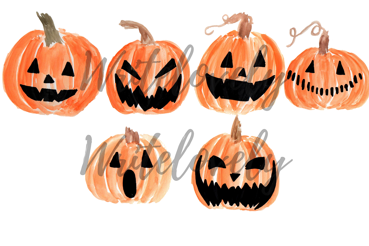 Watercolor Jack O Lantern Clipart, an Illustration by Writelovely