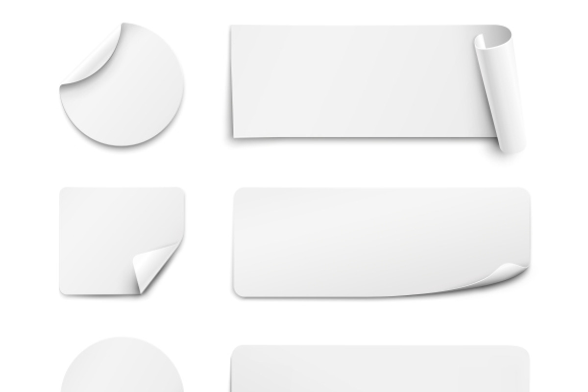 White paper stickers on white, a Books & Magazine Mockup by Microvector