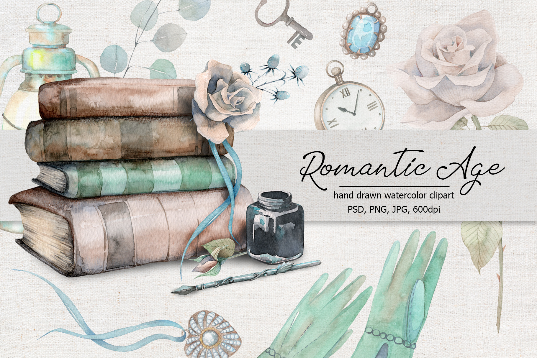 Romantic Age. Vintage watercolor set, a Decorative Illustration by ArtPavo