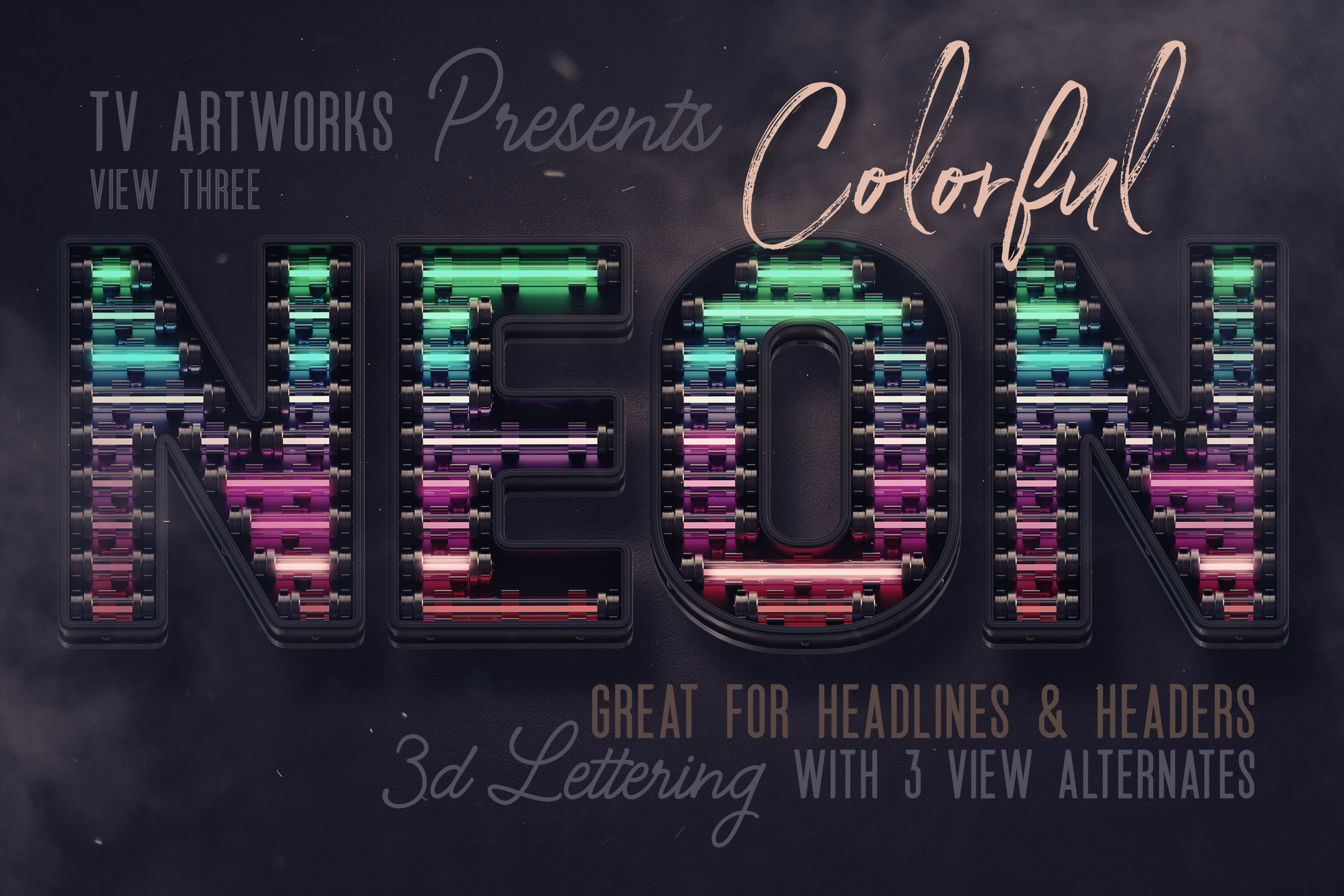 Colorful Neon 3D Lettering, a Graphic by TVartworks