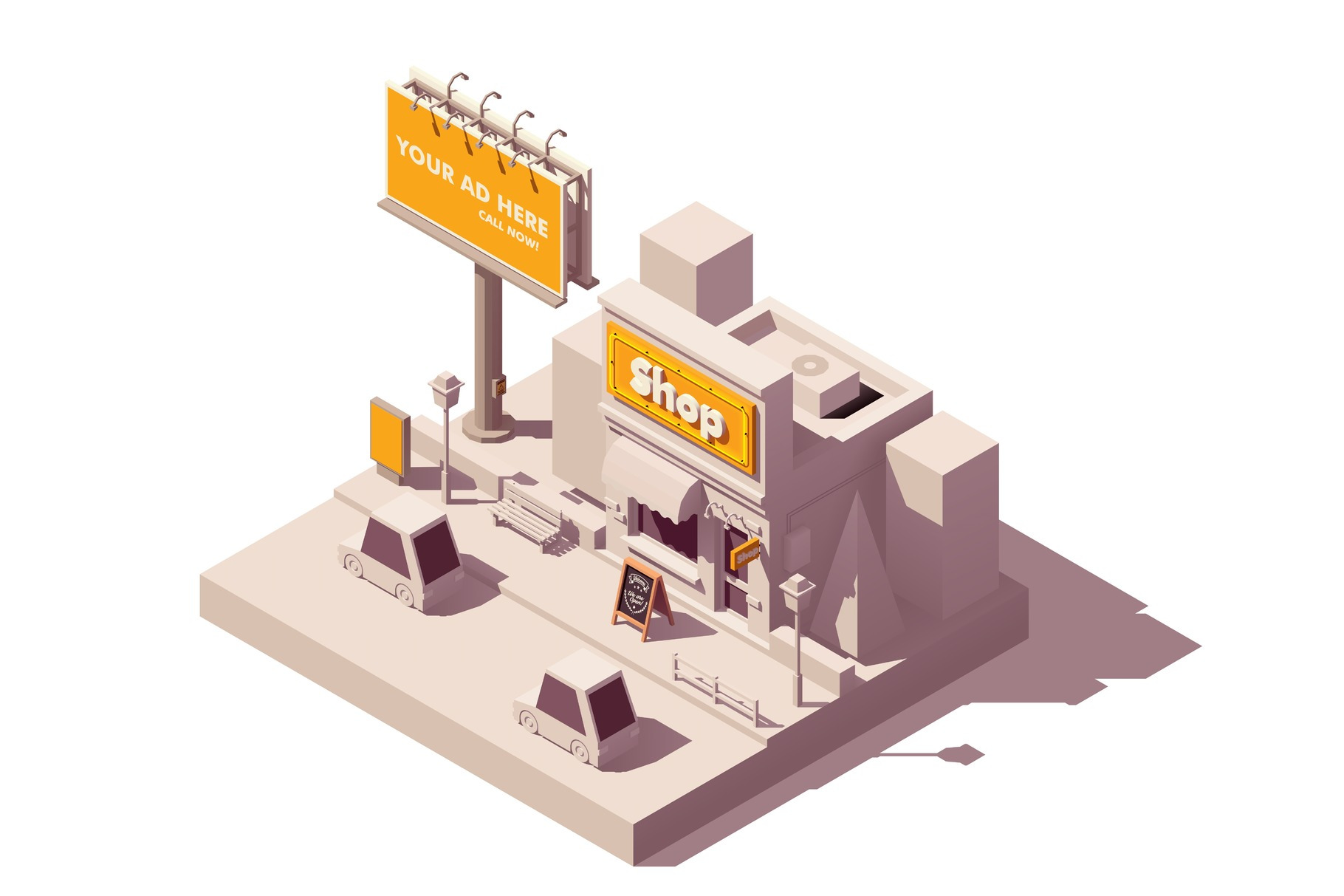 Vector isometric billboard and shop, a Work Illustration by tele52
