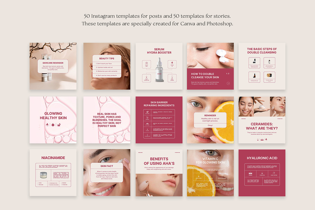 Skin Care Instagram Templates Pink
