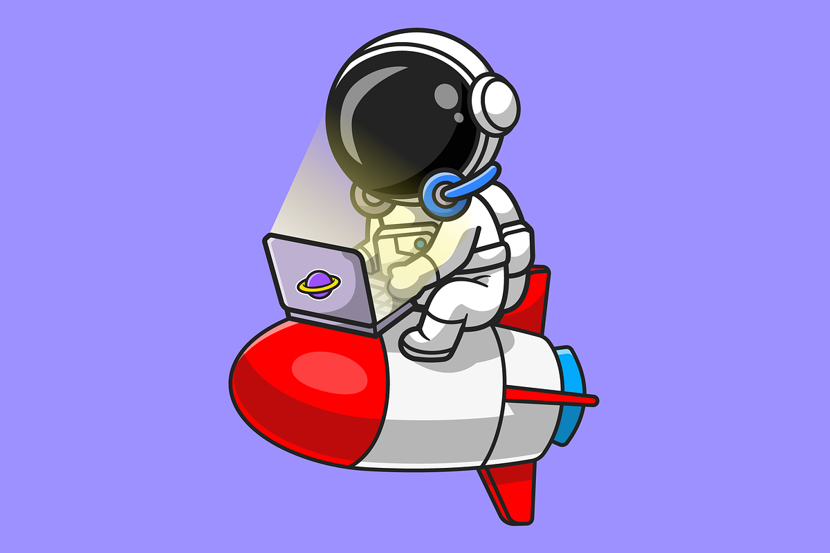 Cute Astronaut Working With Laptop, a Technology Illustration by ...