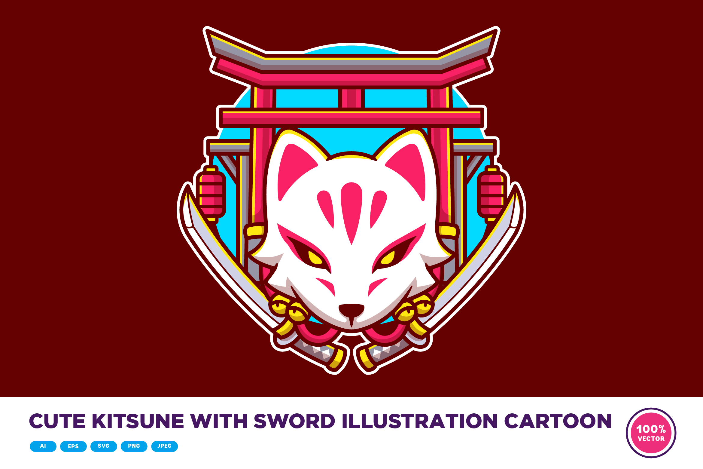 Cute Kitsune With Sword Illustration, an Object Illustration by ...