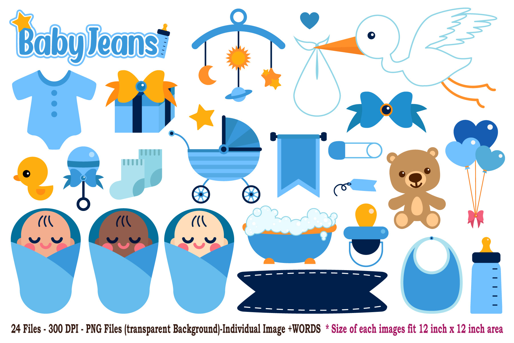 Blue Jeans Baby Shower Digital Clipart