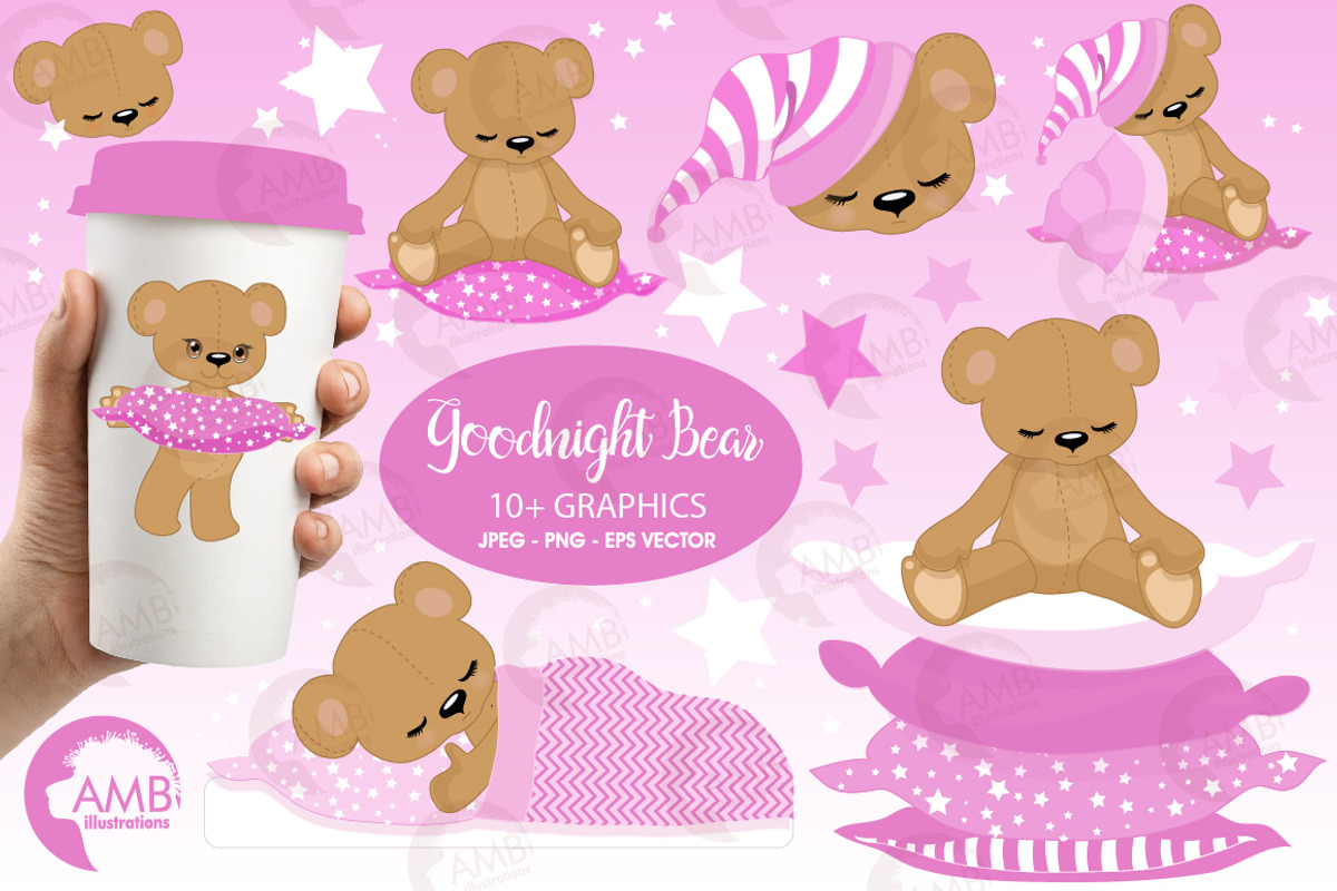 Teddy Bear Clipart in Pink, AMB-983, a Decorative Illustration by ...