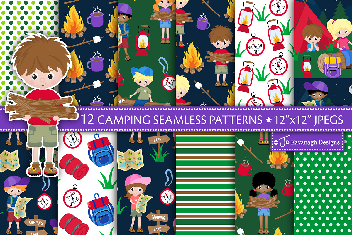 Camping Digital Paper, Camping -P51, a Pattern Graphic by Jo Kavanagh ...