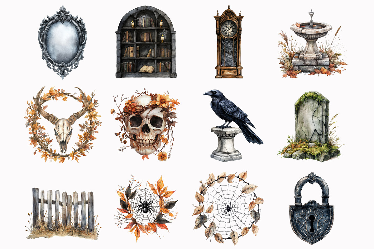 Watercolor Haunted House Clipart, a Seasonal Illustration by DesignGet