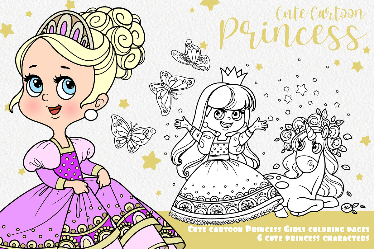 Cute cartoon Princess coloring pages, an Illustration by Azuzlikus ...